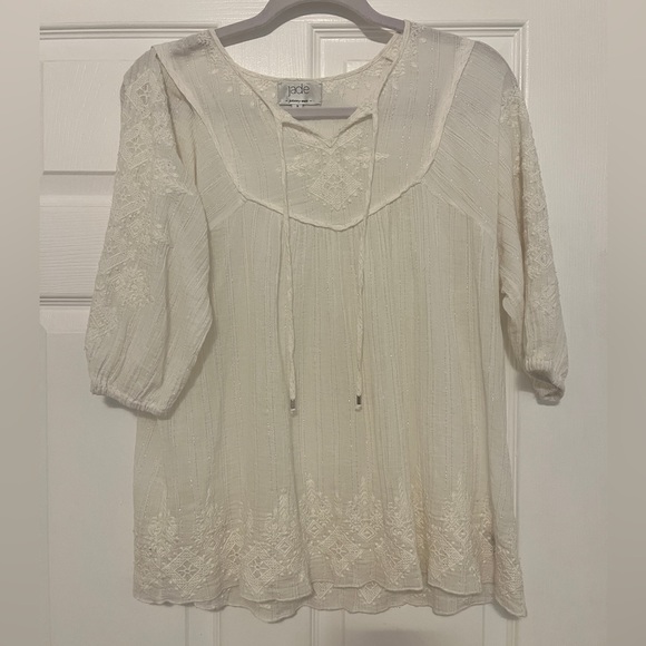 Jade | Tops | Jade Sheer White Blouse With Lace Design | Poshmark